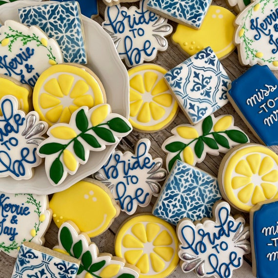 Mediterranean Tile and Lemon Cookies Bridal Shower Cookies - Etsy