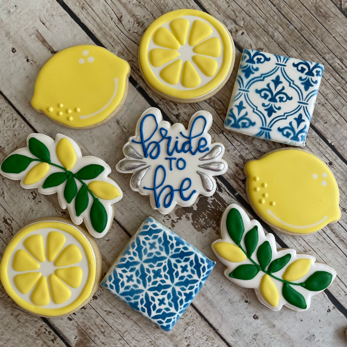 Mediterranean Tile and Lemon Cookies Bridal Shower Cookies - Etsy