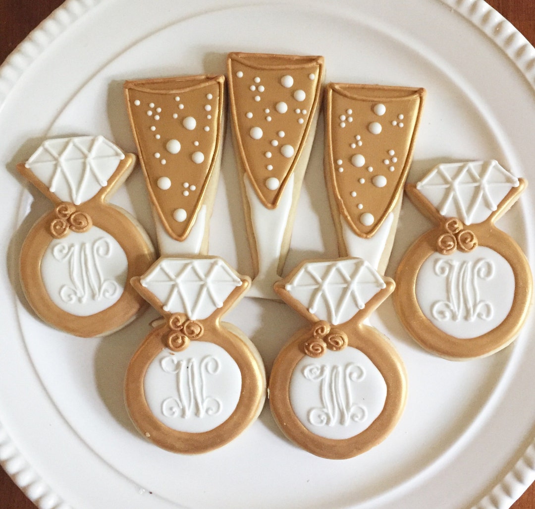 Engagement Cookies | Wedding Cookies | Champagne Cookies | Diamond Ring ...