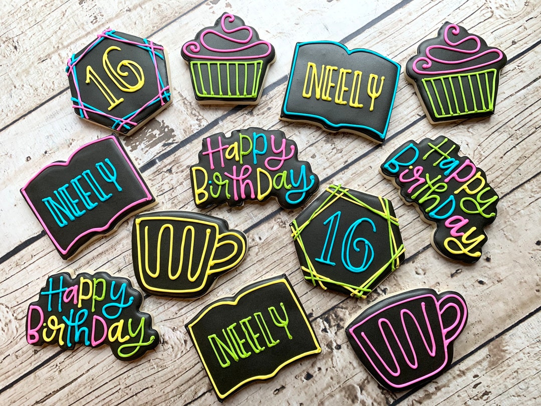 80s Birthday Cookies | Neon Cookies | One Dozen - Etsy