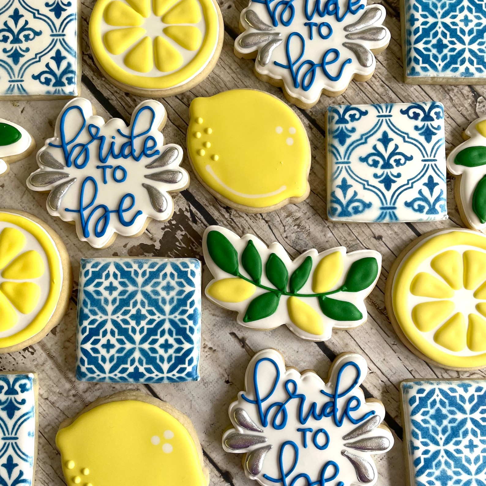 Mediterranean Tile and Lemon Cookies Bridal Shower Cookies - Etsy