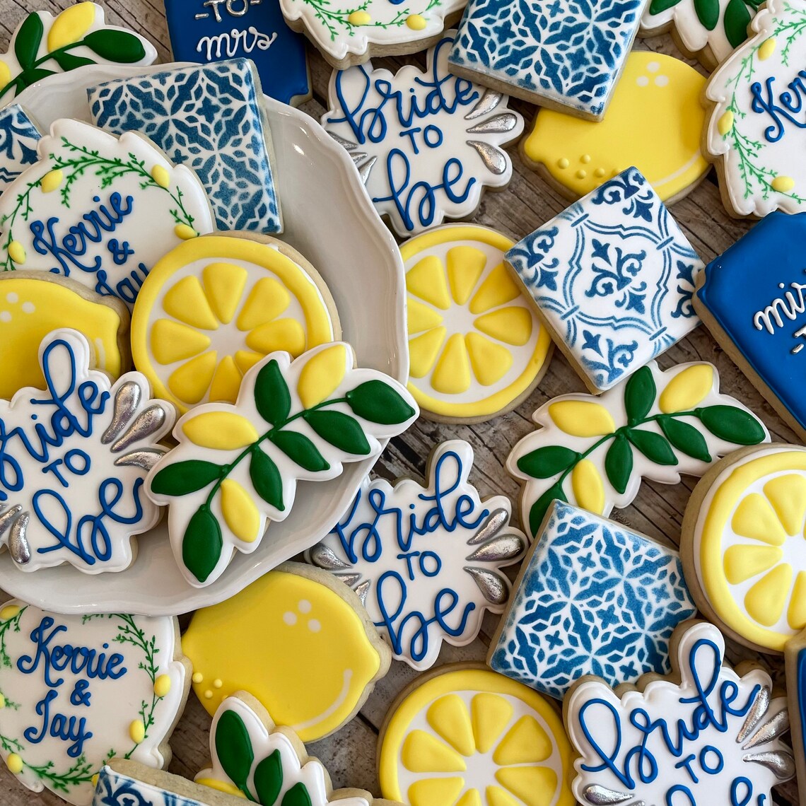 Mediterranean Tile and Lemon Cookies Bridal Shower Cookies - Etsy