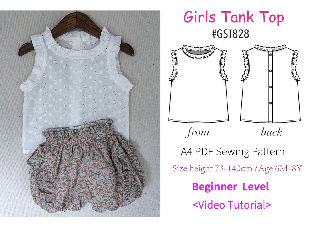 Video Tutorial-girls Cotton/linen Summer Tank Top PDF Sewing Pattern # ...