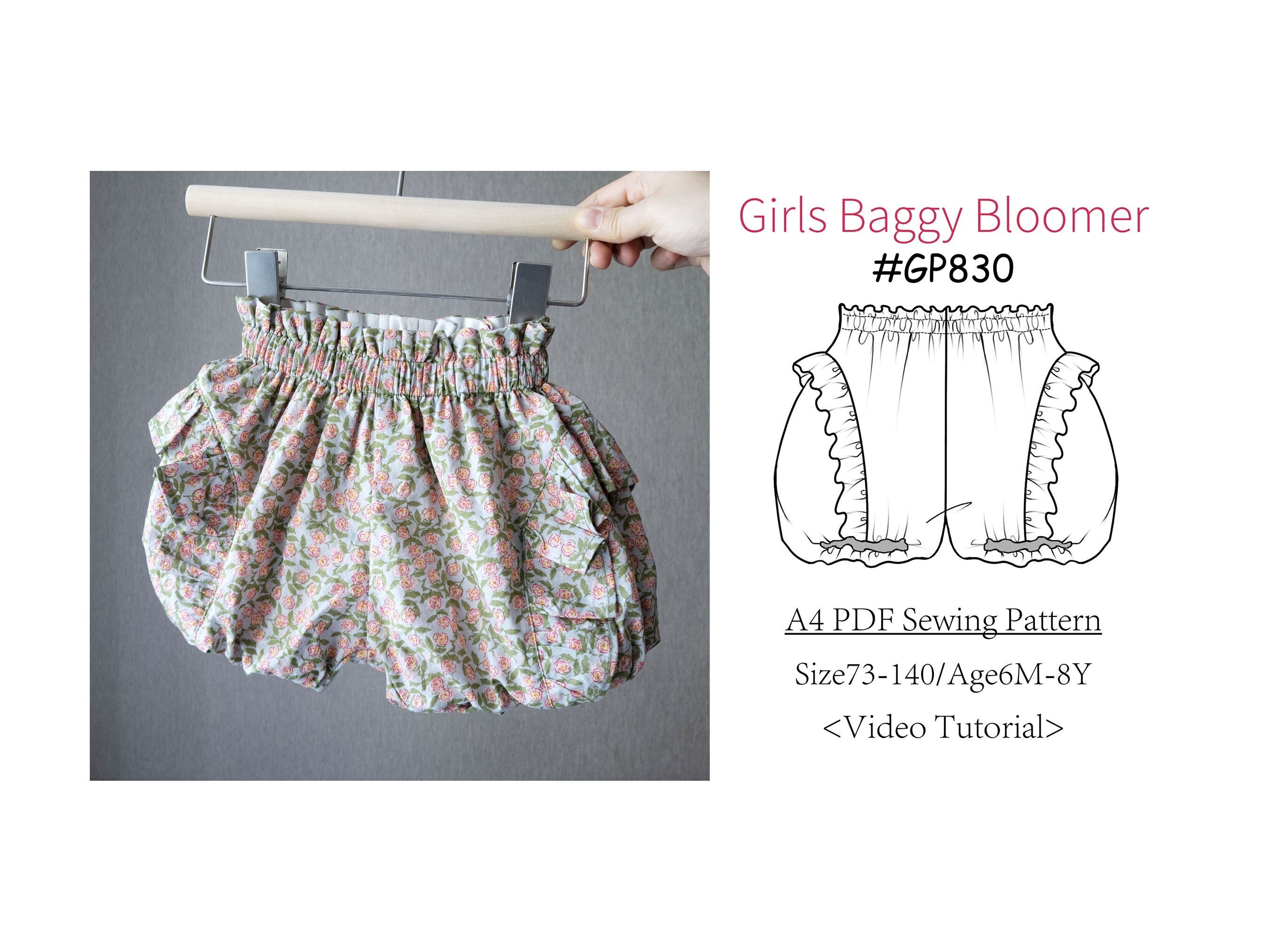 Video Tutorial-girls Cotton/linen Baggy Bloomer Shorts PDF Sewing Pattern #gp830-digital PDF ...