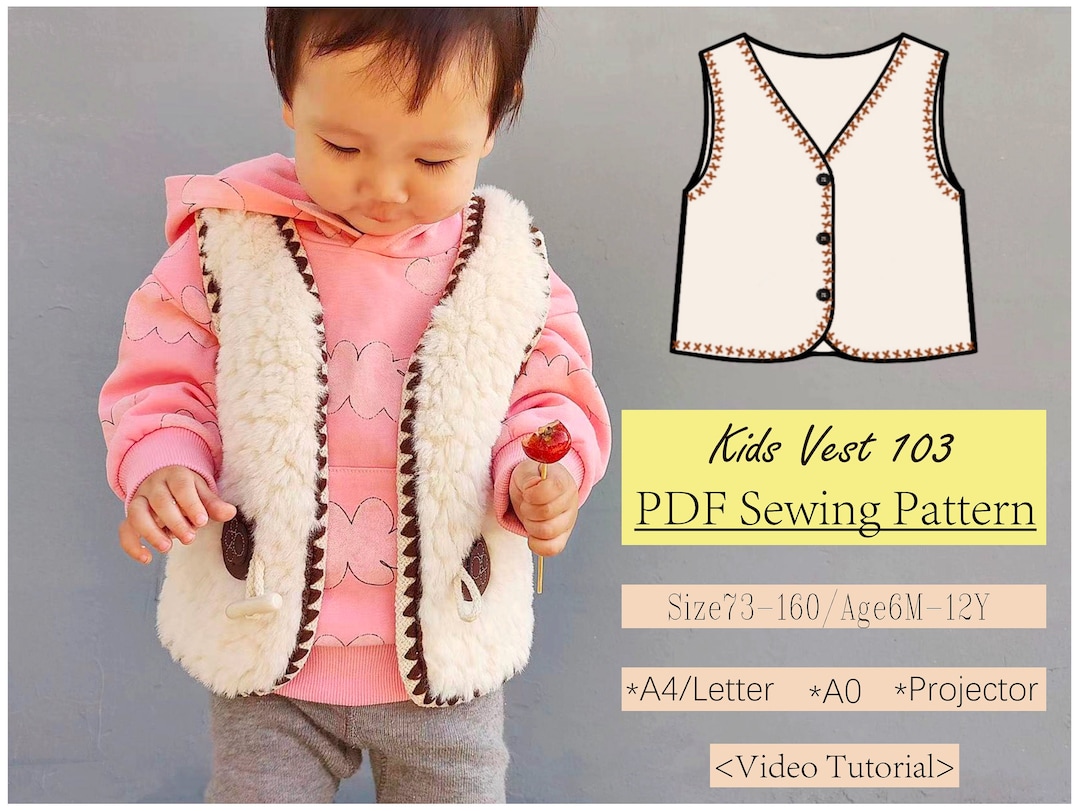 Kids Vest 103_PDF Sewing Pattern for Baby/girls/boys_size73-160/age6m ...