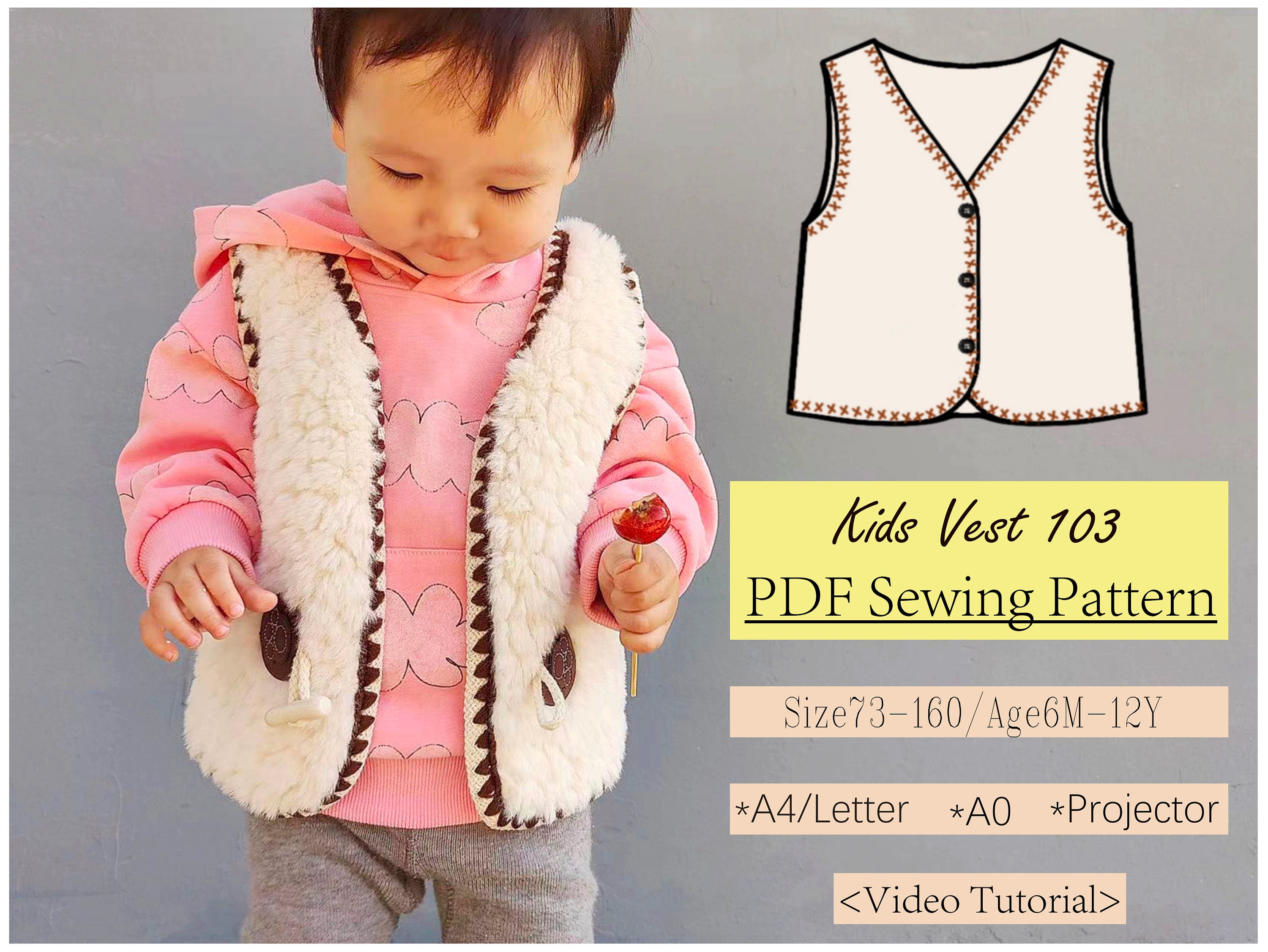 Kids Vest 103_PDF Sewing Pattern for Baby/girls/boys_size73-160/age6m ...