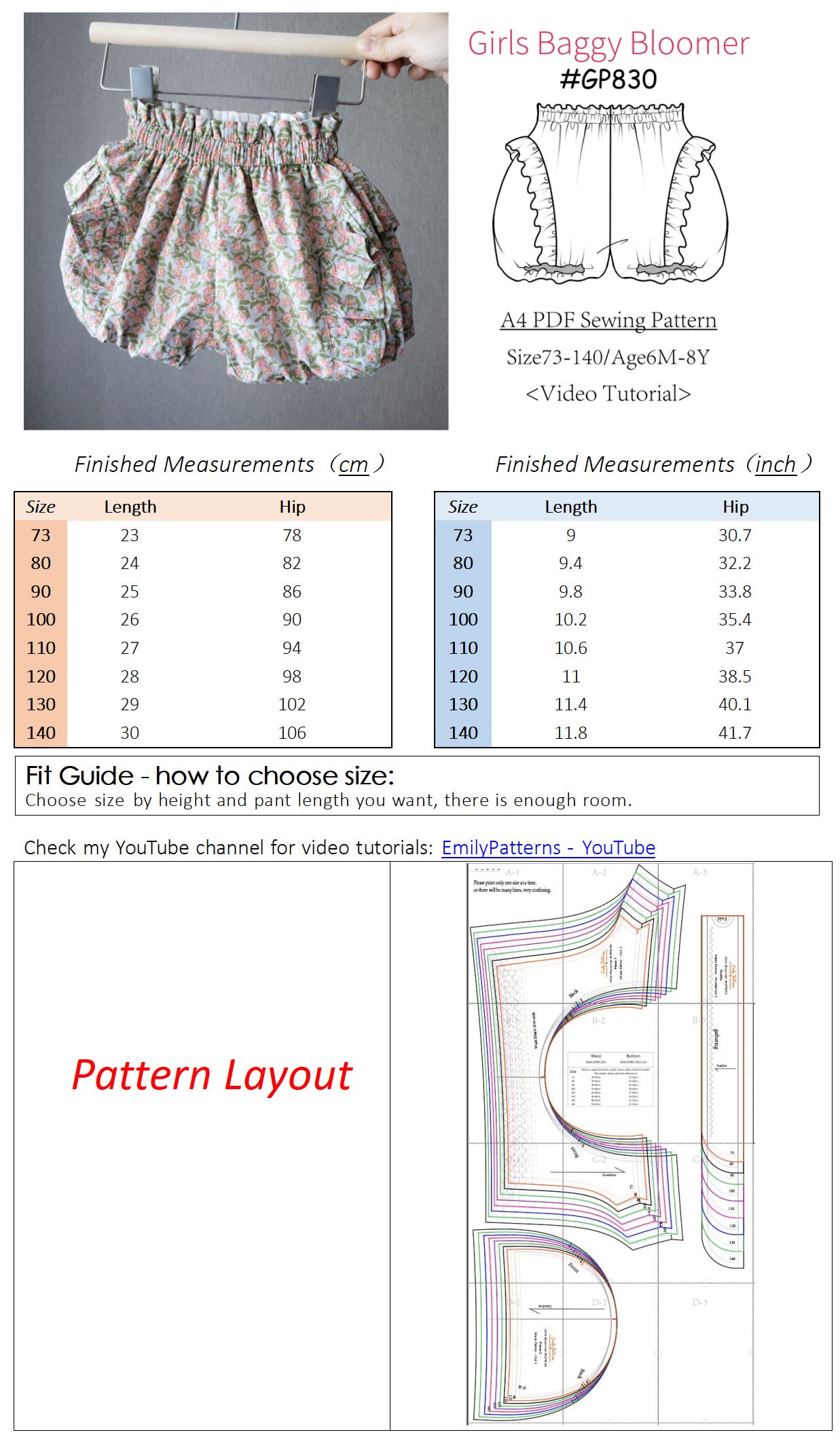 Video Tutorial-girls Cotton/linen Baggy Bloomer Shorts PDF Sewing Pattern #gp830-digital PDF ...