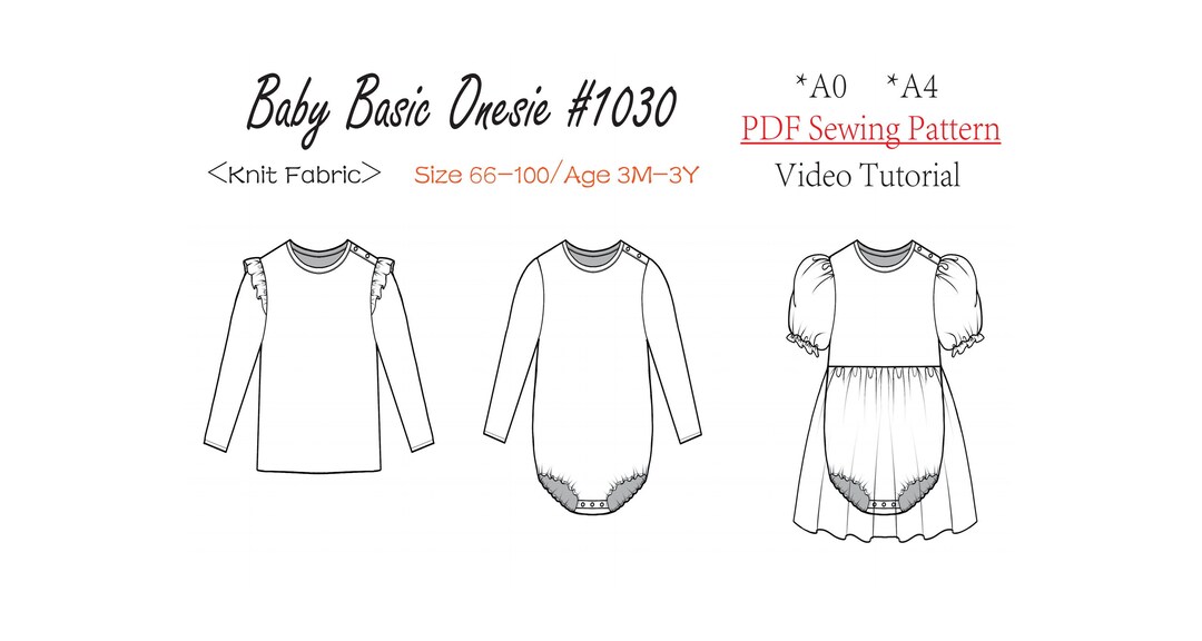 Baby Basic Onesie #1030-- PDF Sewing Pattern-digital PDF File-a0/a4 ...
