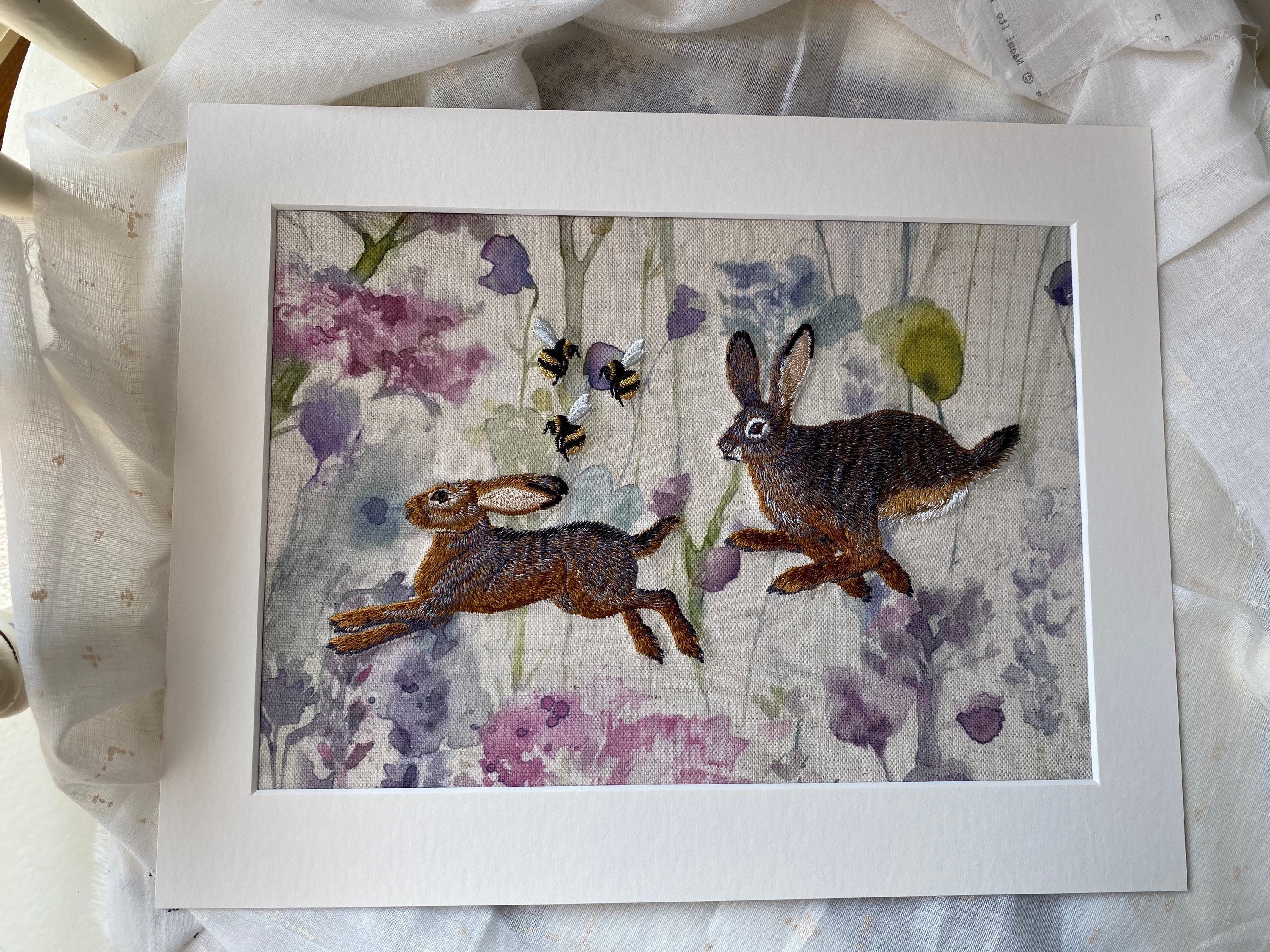 Two Beautiful Embroidered Hares - Etsy.de