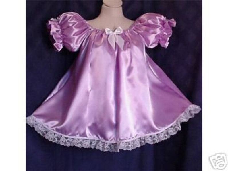 Adult Sissy Satin Frilly Baby Doll Style Nightgown Play Dress Lacey ...