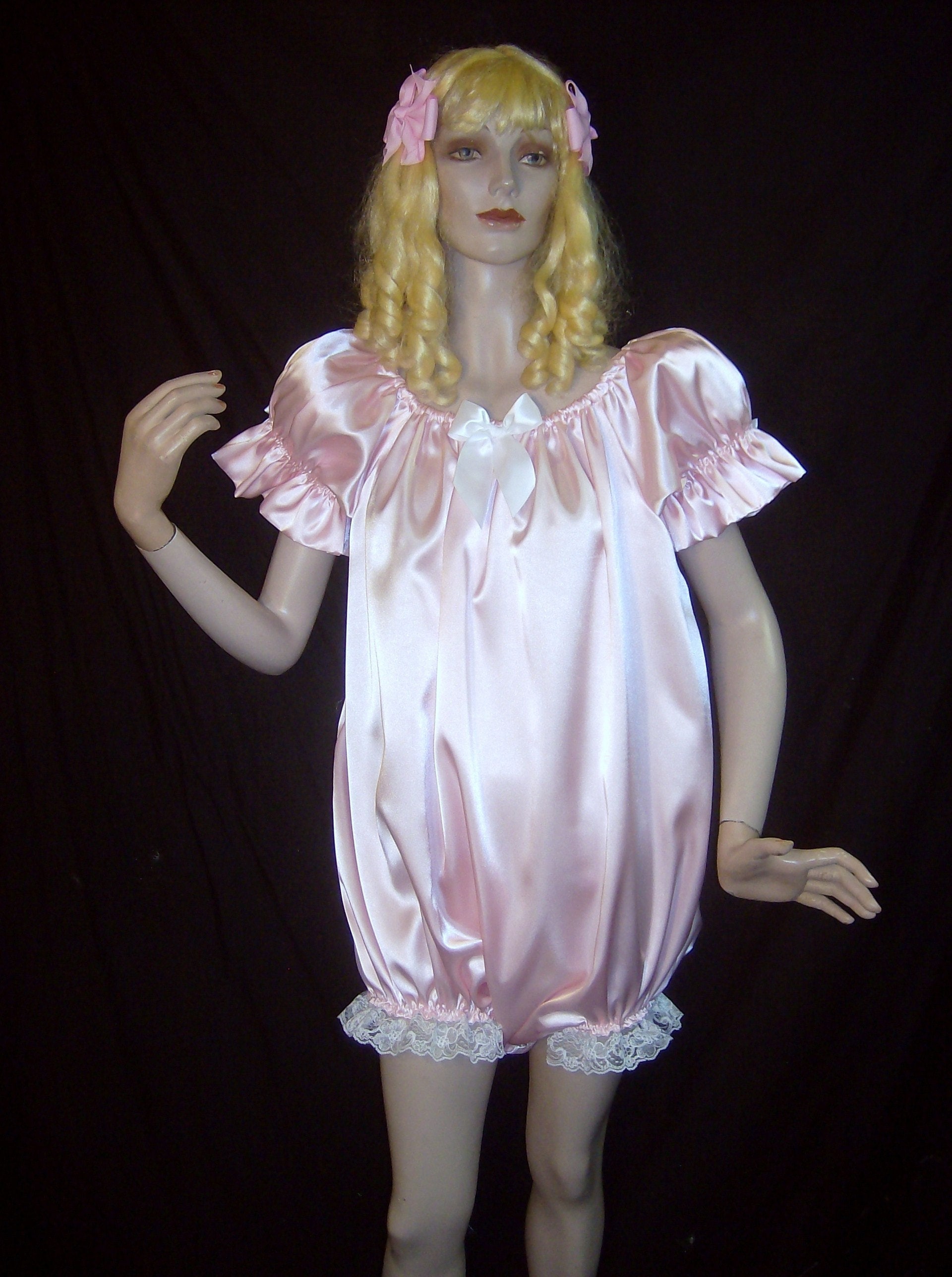 Adult Sissy Baby Satin Bubble Romper Onesie Pull up Style Diaper Cover ...