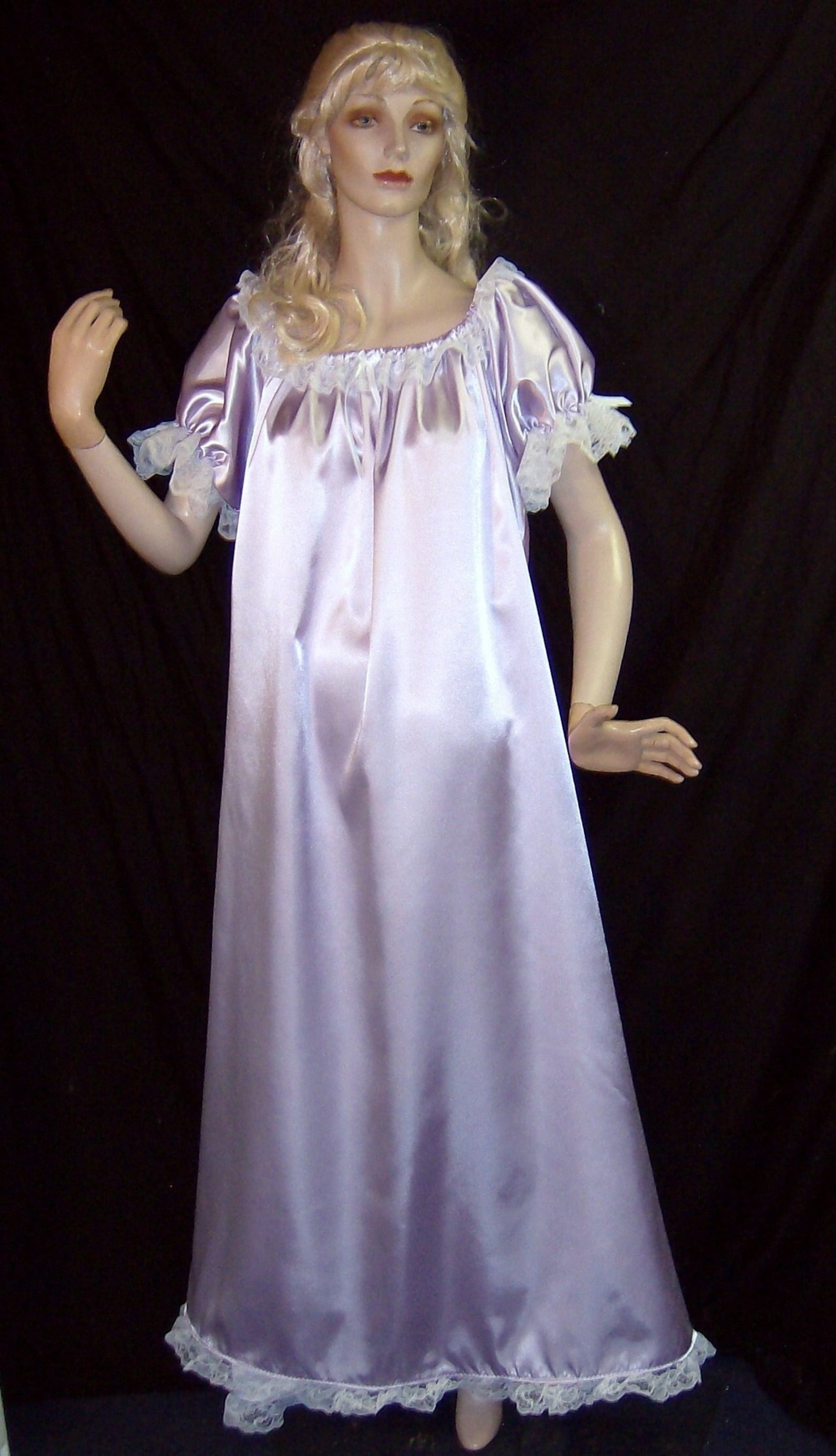 Adult Sissy Baby Long Satin Gown Lacey Dress Nightgown Regular or Plus ...
