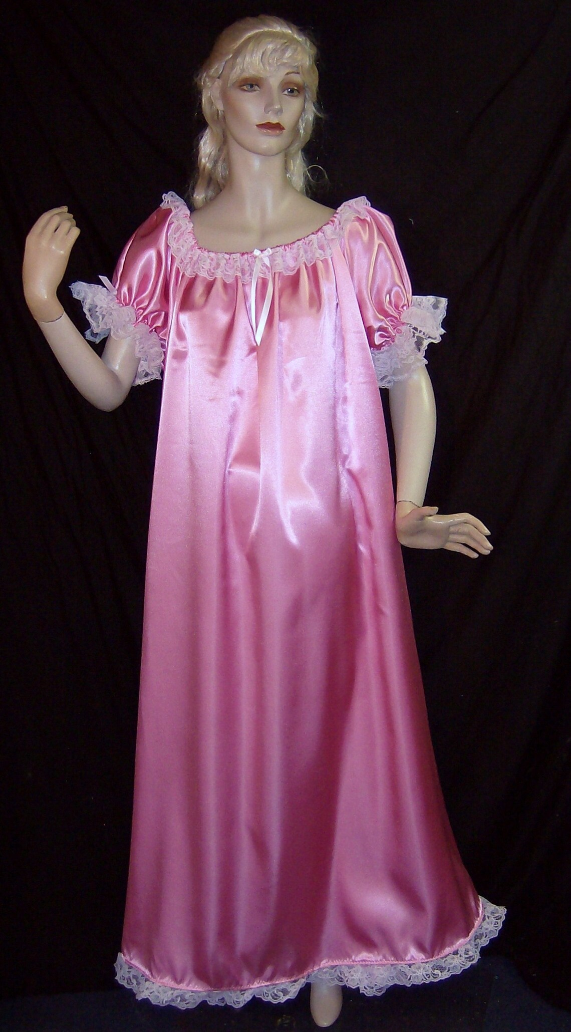 Adult Sissy Baby Long Satin Gown Lacey Dress Nightgown Regular or Plus ...