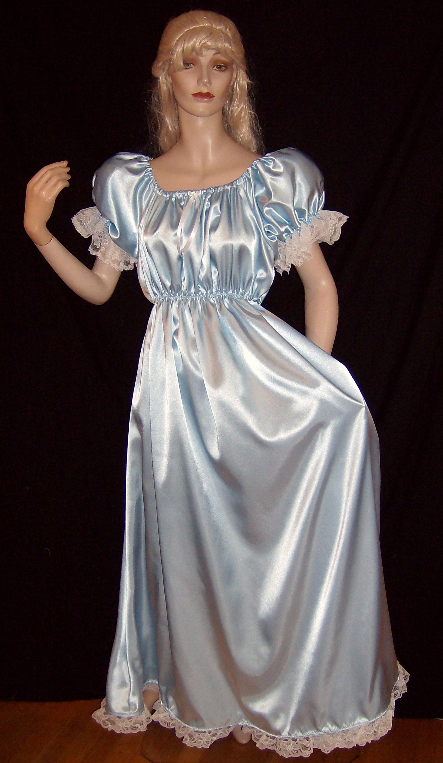 Adult Sissy Baby Long Satin Gown Lacey Dress Nightgown Regular or Plus ...