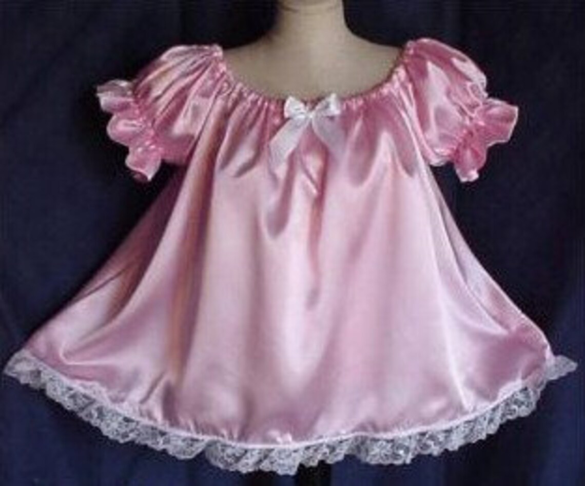 Adult Sissy Satin Frilly Baby Doll Style Nightgown Play Dress Lacey ...
