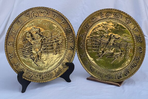 Brass Wall Plaques With Western Scenes 12 Set of Two - Etsy