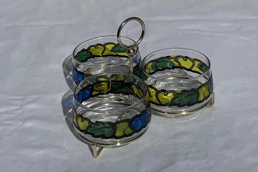 Libbey Three Bowl Server With Stand, Stained Glass Pattern - Etsy