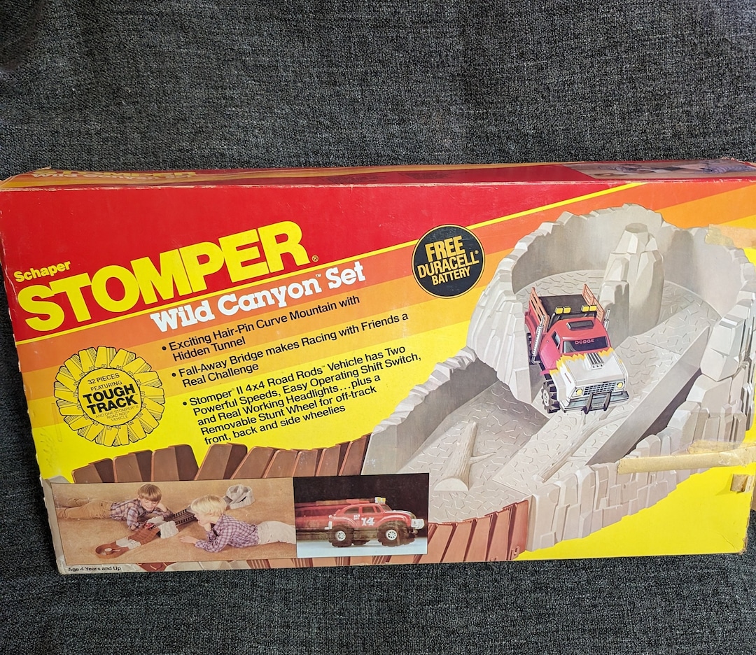 Vintage Schaper Stomper Wild Canyon Set 1983 4x4 Road Rod Playset Track ...