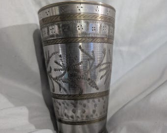 Antique Indian Etched Brass Metal Lassi Cup Mughul Style Unique Patina ...