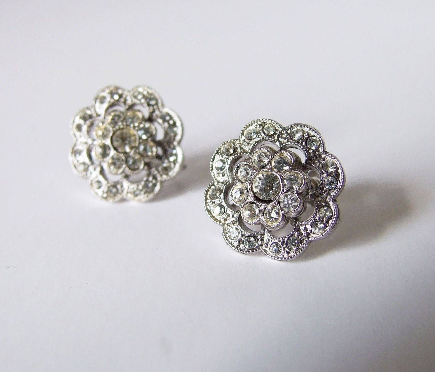 Sparkling Diamante Glass Paste Earrings // Screwback Sterling - Etsy