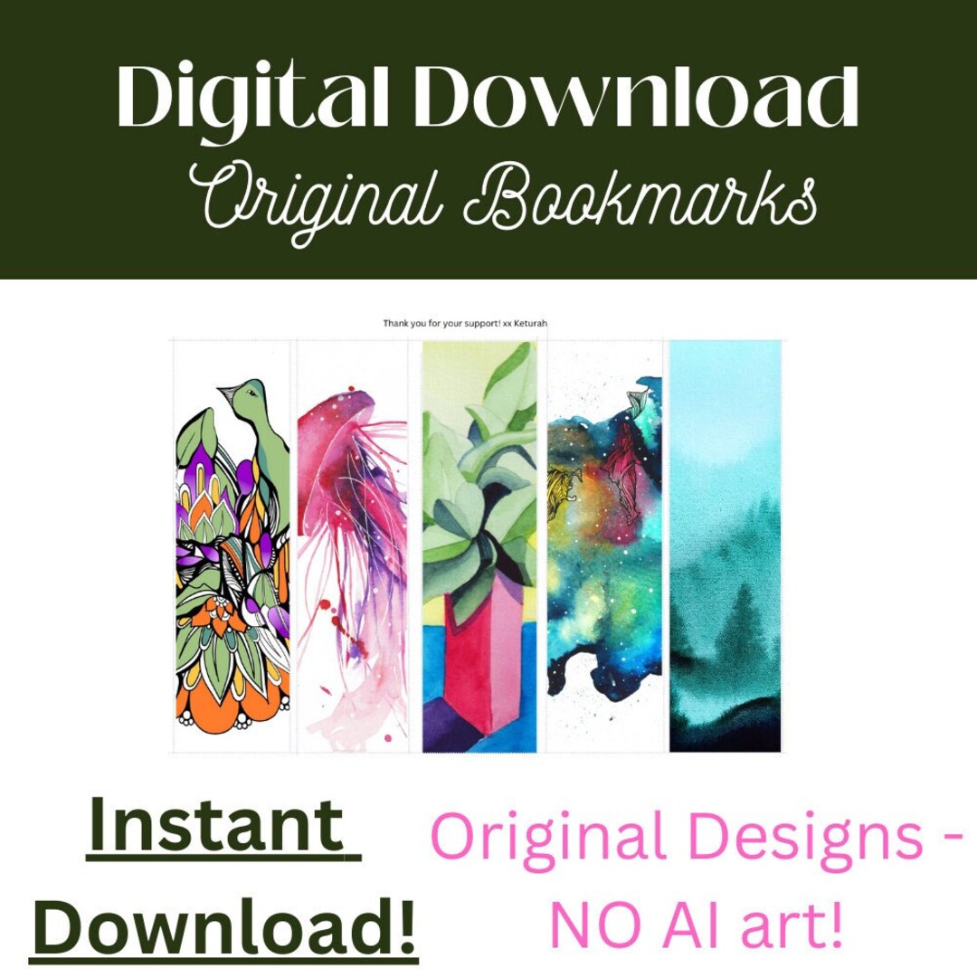 Watercolor Art Bookmark Digital Download Bookmark Sheet PNG Bookmark ...