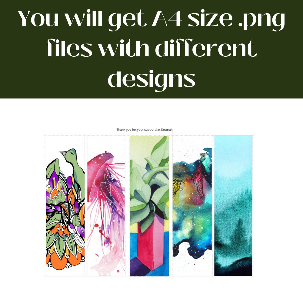 Watercolor Art Bookmark Digital Download Bookmark Sheet PNG Bookmark ...