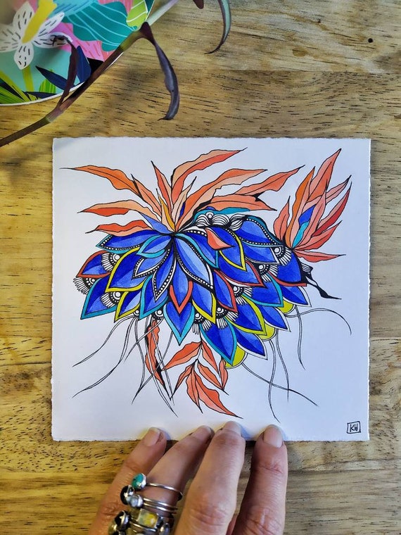 Abstract Bright Zentangle Drawing Intentional Ink Art | Etsy