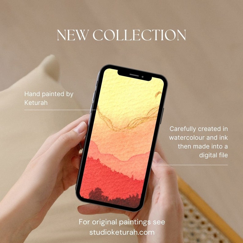 Sunset Watercolor Phone Lock Screen Original Art Phone Wallpaper ...