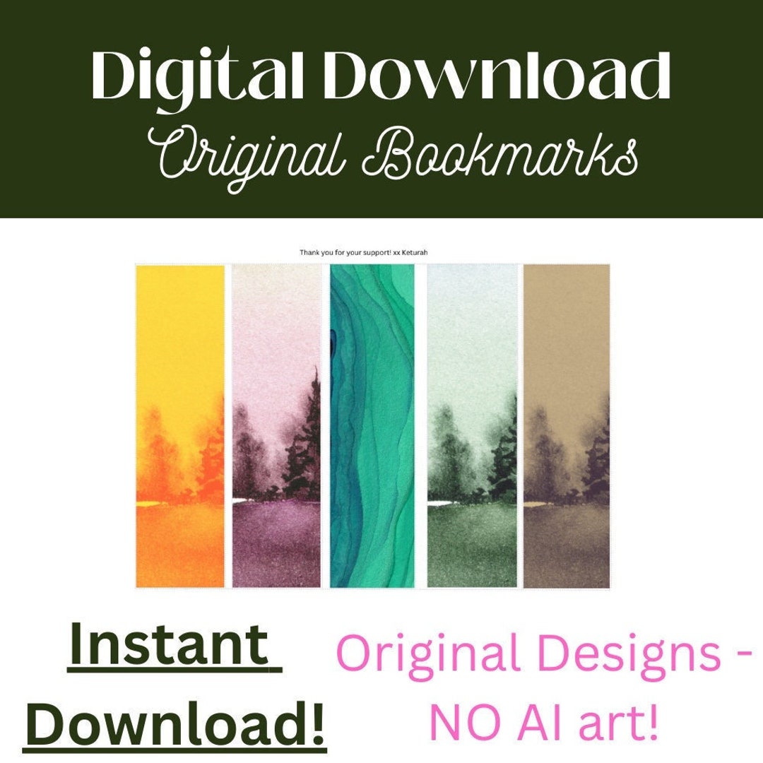 5 Printable Bookmarks Digital Download Bookmark Sheet, PNG Bookmark ...