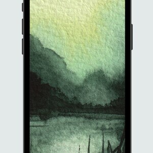 Emerald Lake Watercolor Phone Lock Screen Original Art Phone Wallpaper ...