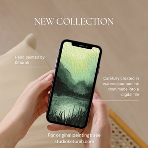 Emerald Lake Watercolor Phone Lock Screen Original Art Phone Wallpaper ...