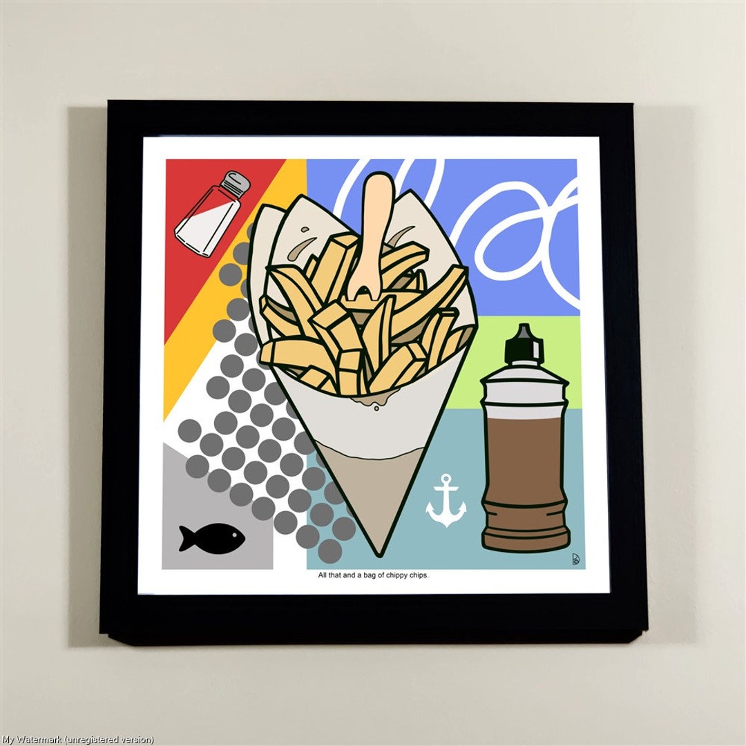 Chip Shop Print: Quirky British Food Poster, Kitchen Wall Art (40x40cm ...