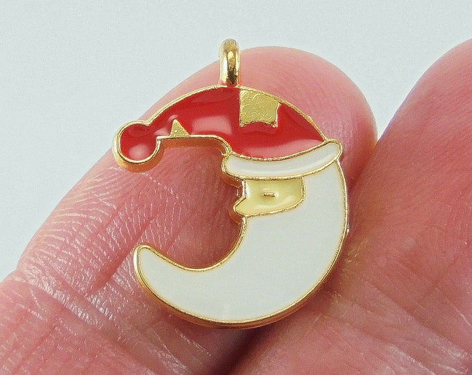 5 Santa Moon Charms, 20x15mm, Red/white/gold - Etsy