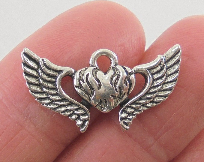 7 Winged Flaming Heart Charms, 24x13mm, Antique Silver Finish - Etsy