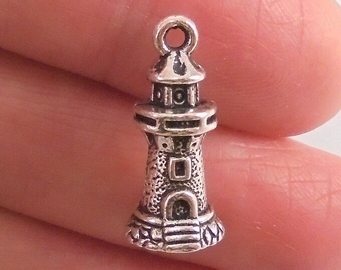 7 Lighthouse or Light House Charms, 3D, 16x9mm, Antique Silver Finish ...