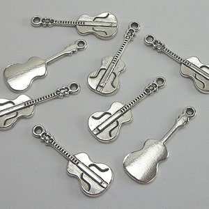 8 Guitar or Ukulele Charms 27x10mm Antique Silver Finish - Etsy