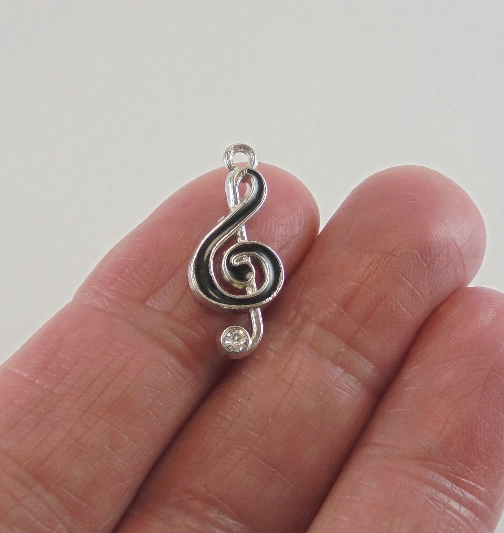 5 Treble Clef Charms 22x10mm Silver/black With Rhinestone | Etsy