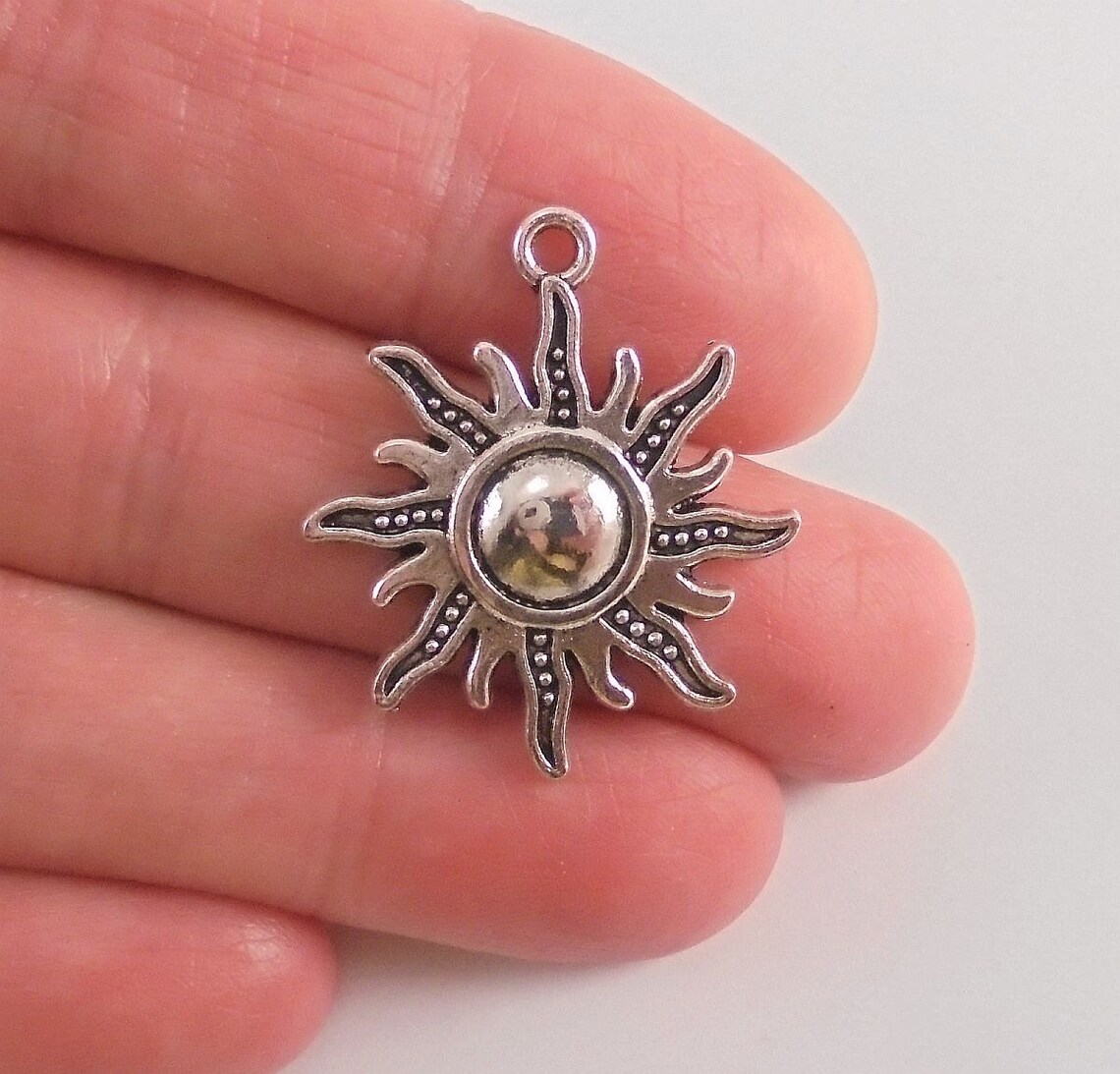 6 Sun Charms 28x25mm Antique Silver Finish - Etsy