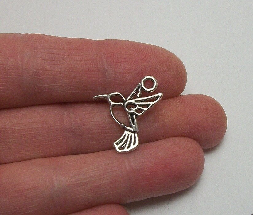 8 Hummingbird Charms 18x17mm Antique Silver Finish - Etsy