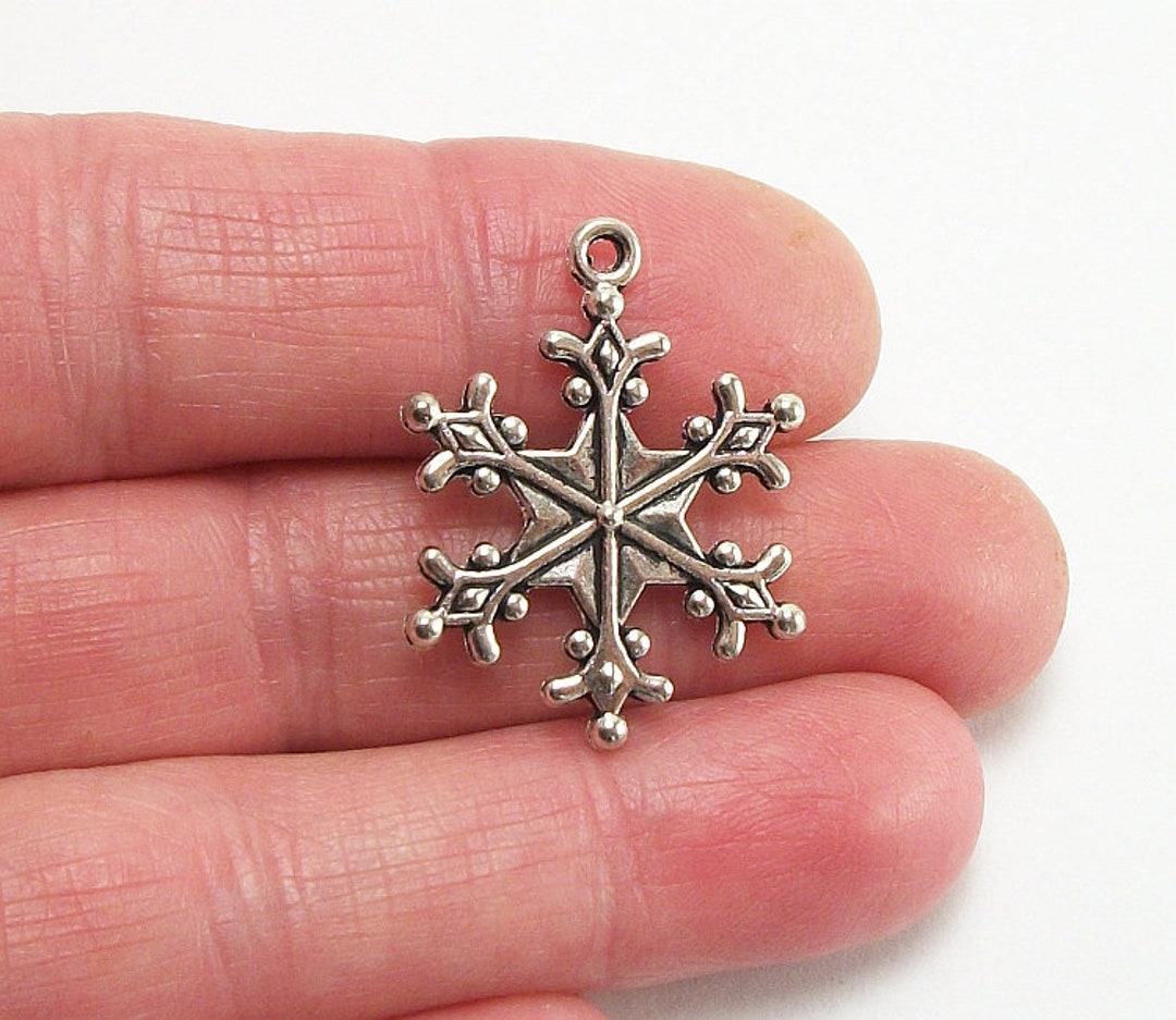 6 Snowflake Charms Large 28x22mm Antique Silver Finish - Etsy
