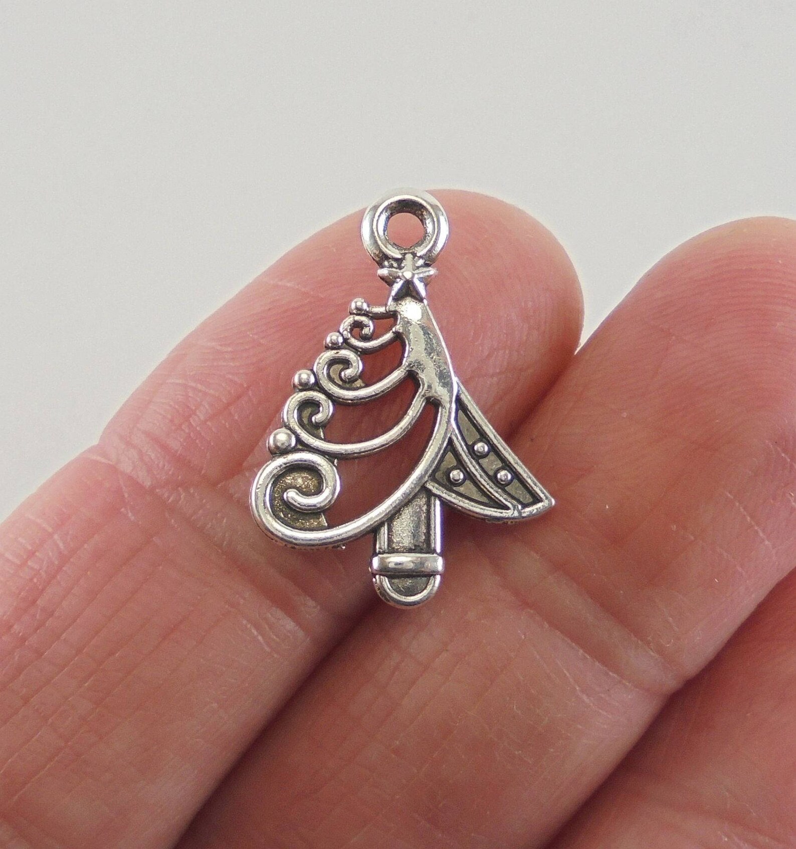 6 Christmas Tree Charms 21x15mm Antique Silver Finish - Etsy