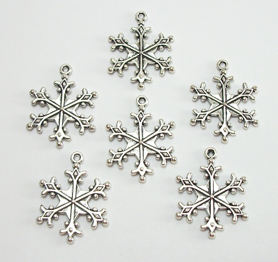 6 Snowflake Charms Large 28x22mm Antique Silver Finish - Etsy