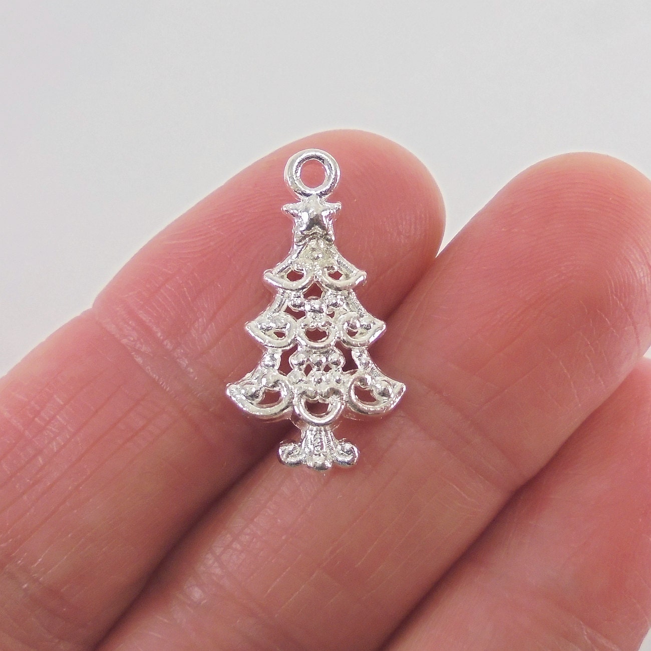 7 Christmas Tree charms 22x12mm silver-plated | Etsy