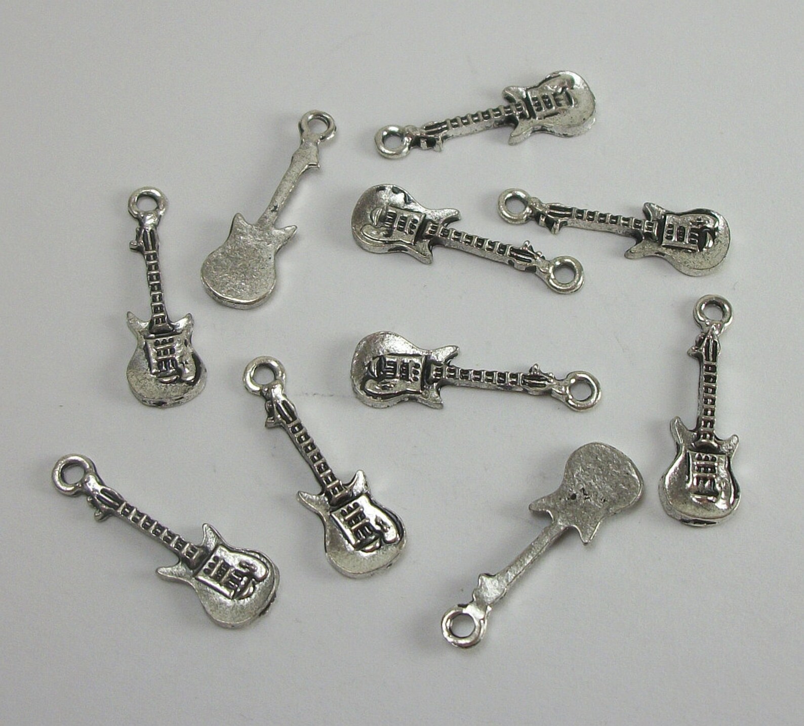 10 Guitar Charms 24x8mm Antique Silver Finish - Etsy
