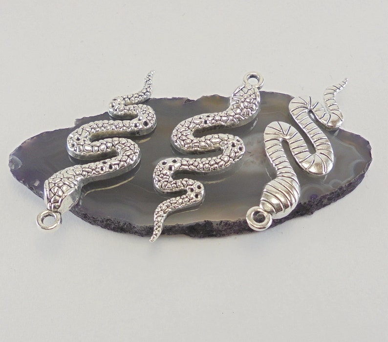 3 Snake Charms 42x15mm Antique Silver Finish | Etsy