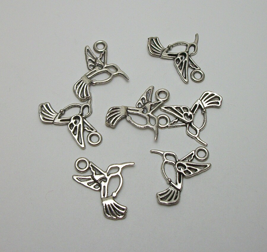 8 Hummingbird Charms 18x17mm Antique Silver Finish - Etsy