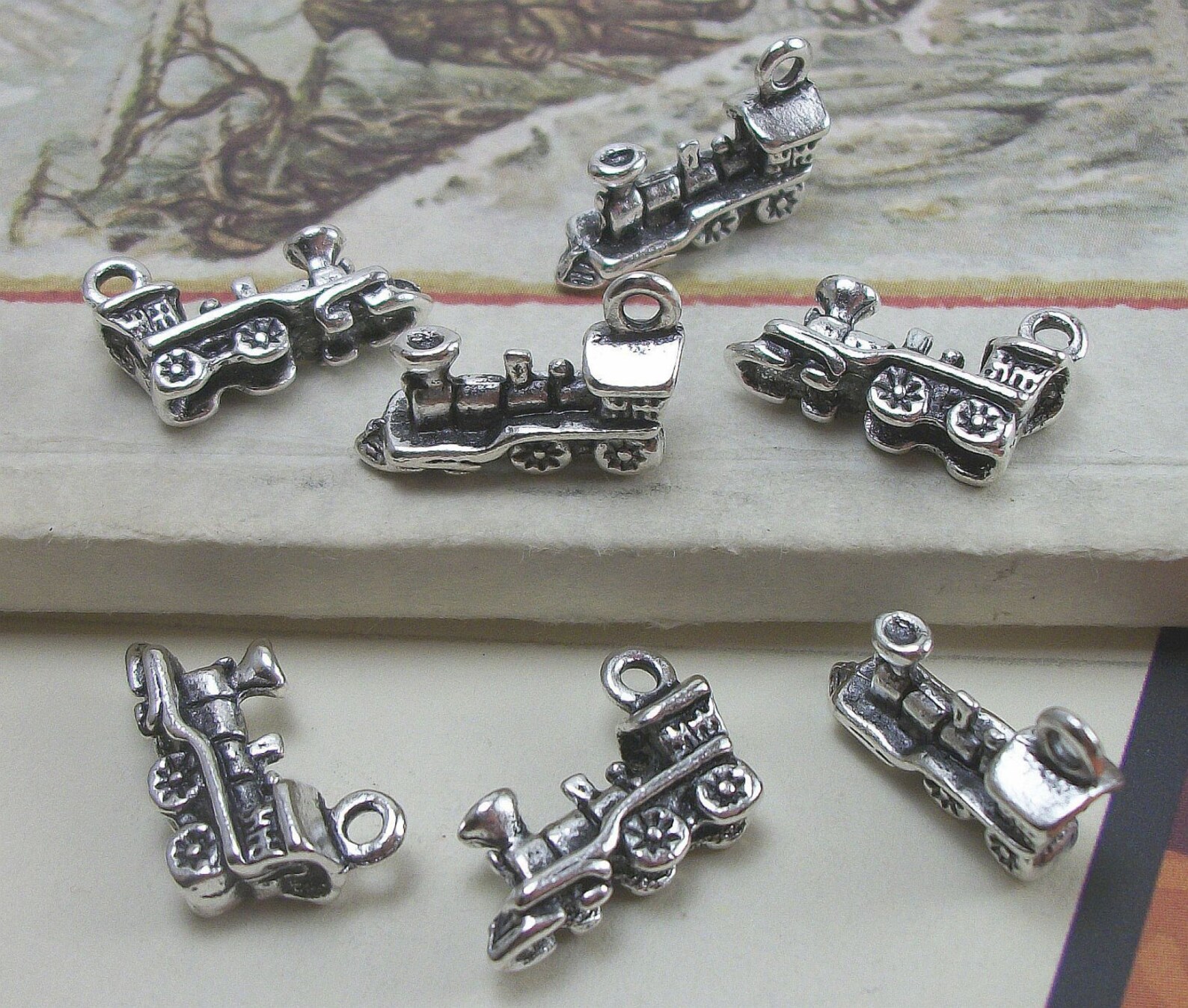 7 Train Charms 17x8x5mm Antique Silver Finish | Etsy