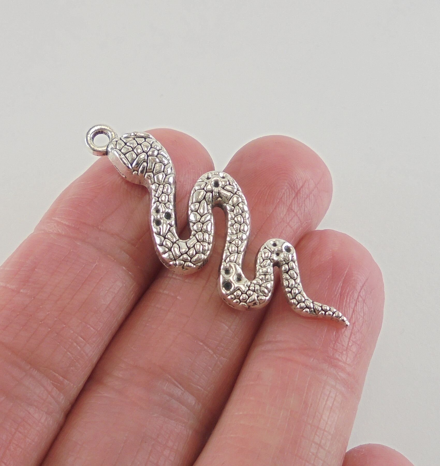 3 Snake charms 42x15mm antique silver finish | Etsy