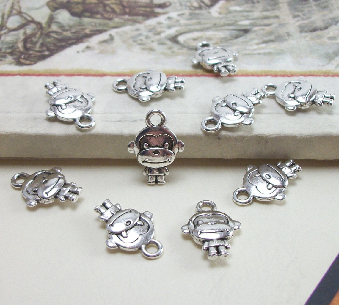 10 Monkey Charms 15x11mm Antique Silver Finish - Etsy