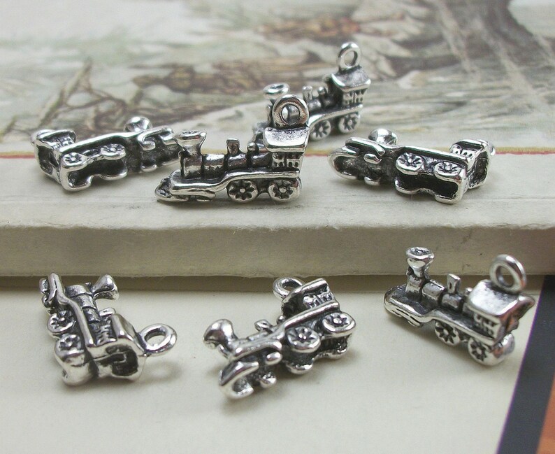 7 Train Charms 17x8x5mm Antique Silver Finish | Etsy